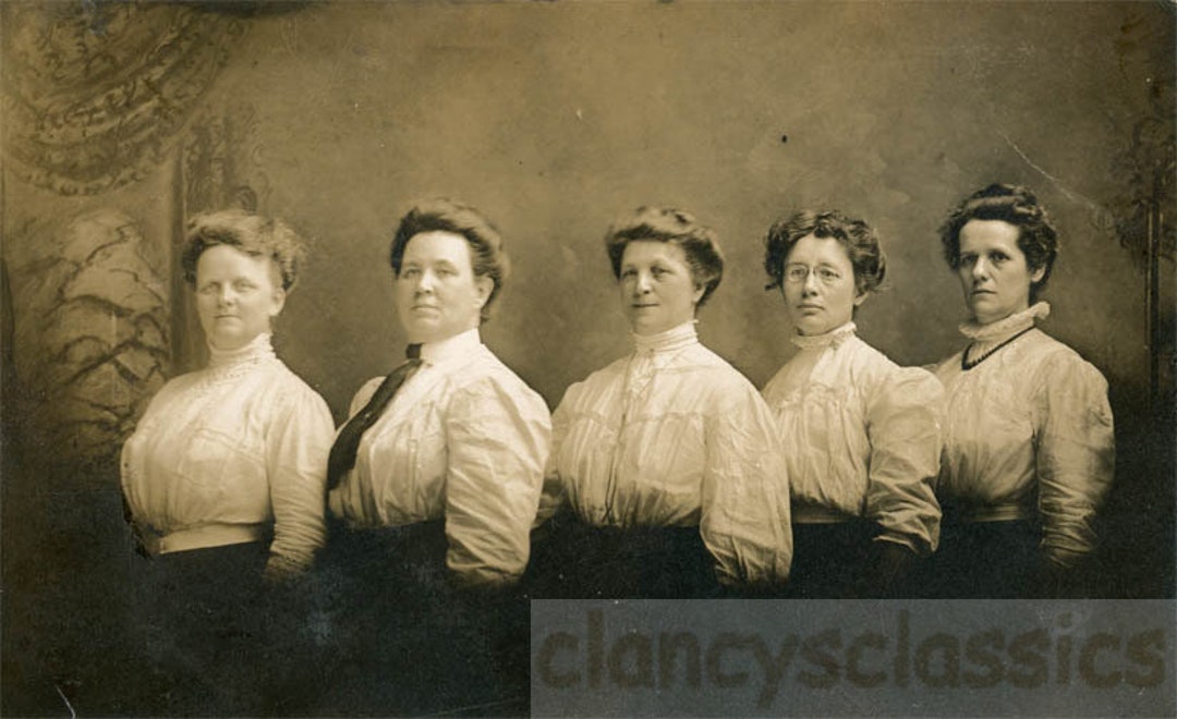 Vintage Photo 1910 Five Formidable Fearsome Strong Women Sisters RPPC ...