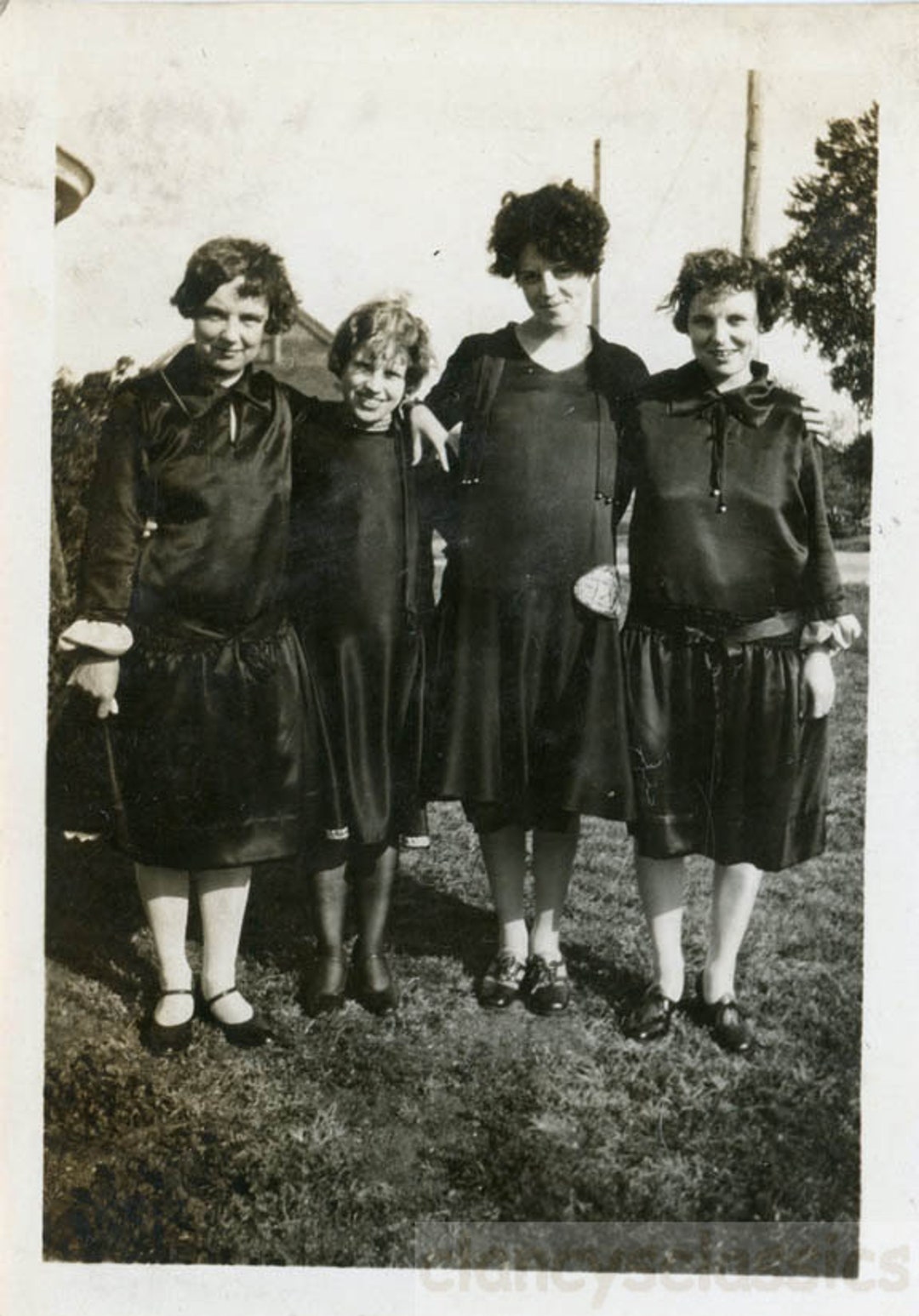Vintage Snapshot 1928 Women in Black Dresses Line up Wild Hair 35 A - Etsy