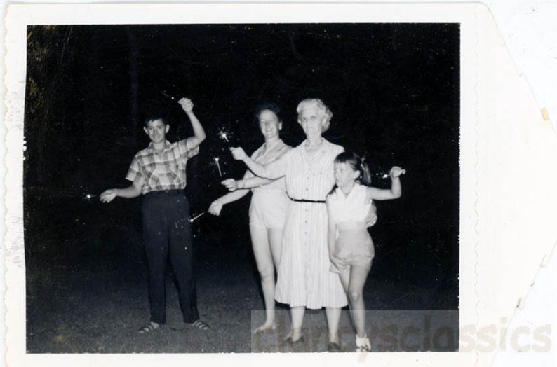 Vintage Photo 1960 Family Fun Fourth of July Sparklers at Night ...