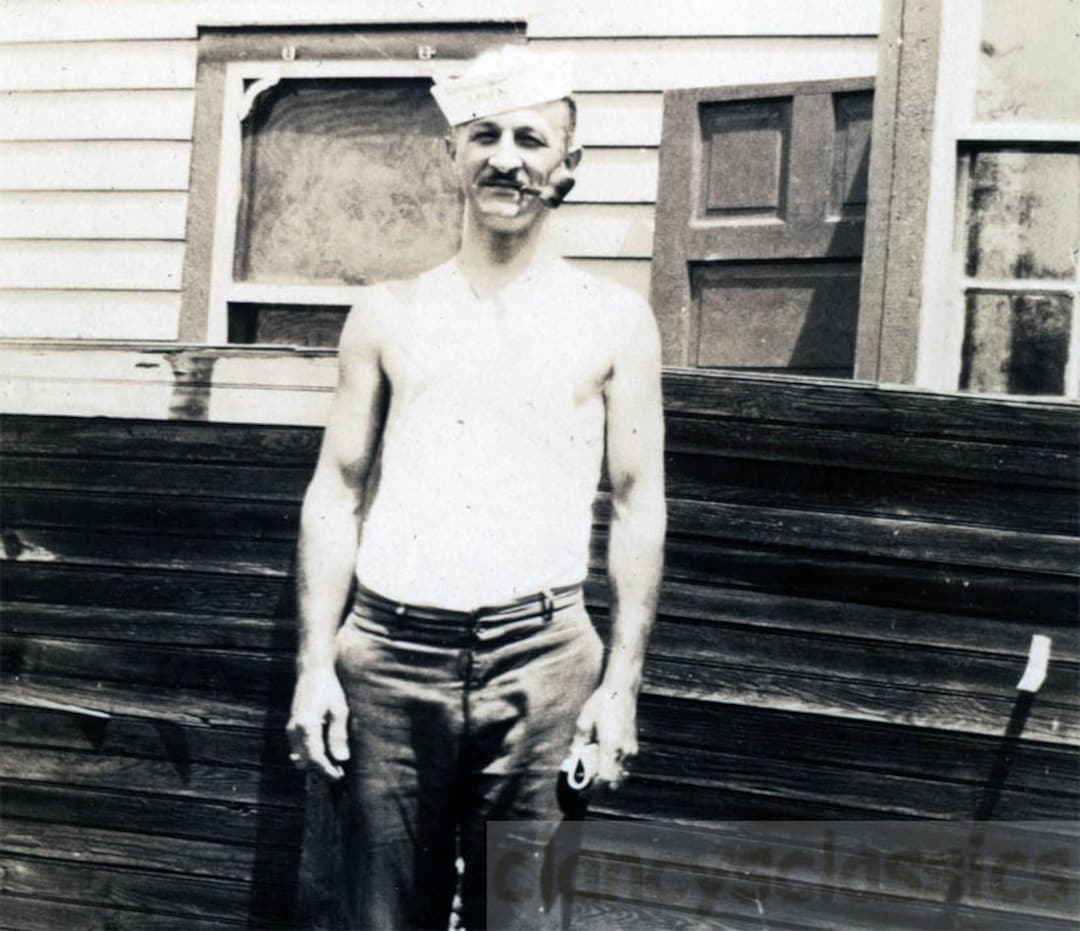 Vintage Photo 1931 Popeye the Sailor Man Smoking Pipe in Yard 56 F - Etsy