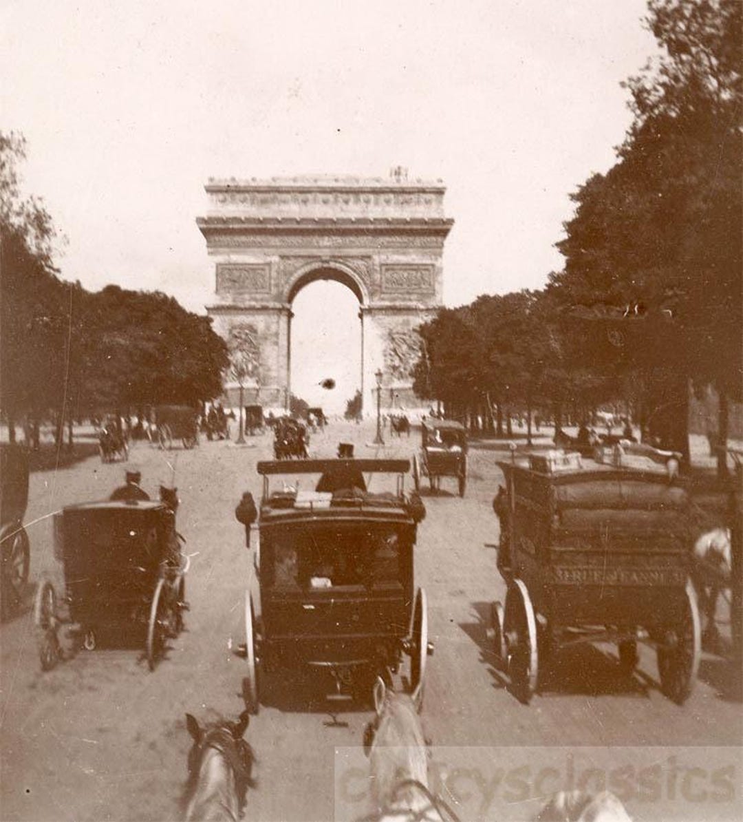 Vintage Photo 1899 Tourists in Horse Carriages Travel Arc De Triomphe ...