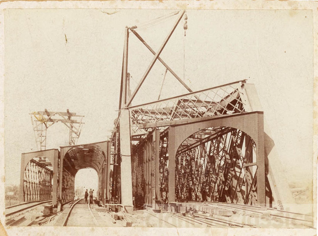 Vintage Photo 1895 Men Building Railroad Bridge Trestle Construction 4 ...
