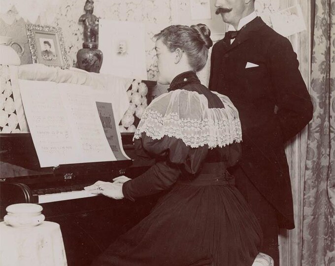 Vintage Photo 1899 Edwardian Couple Merry Making He Turns Her Pages at ...