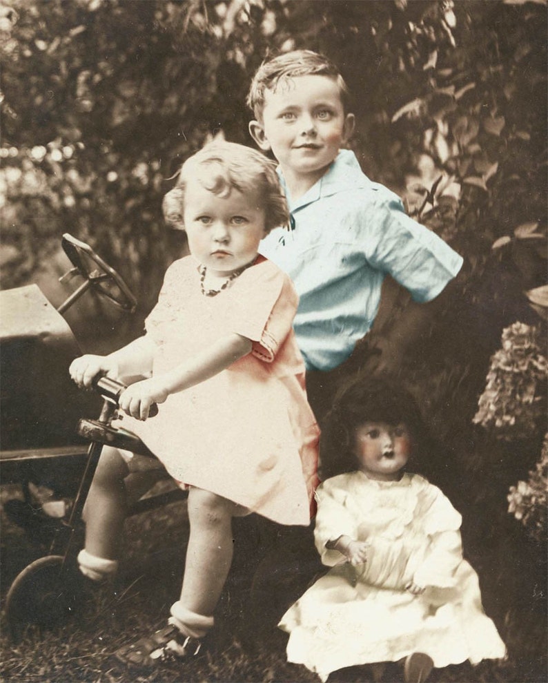 Beautiful Dreamy Brother Sister Doll Toy Car Trike Tinted Photograph - Etsy