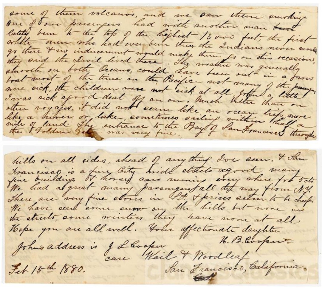 Vintage Antique Letter 1880 Historic Letter New York San Francisco ...