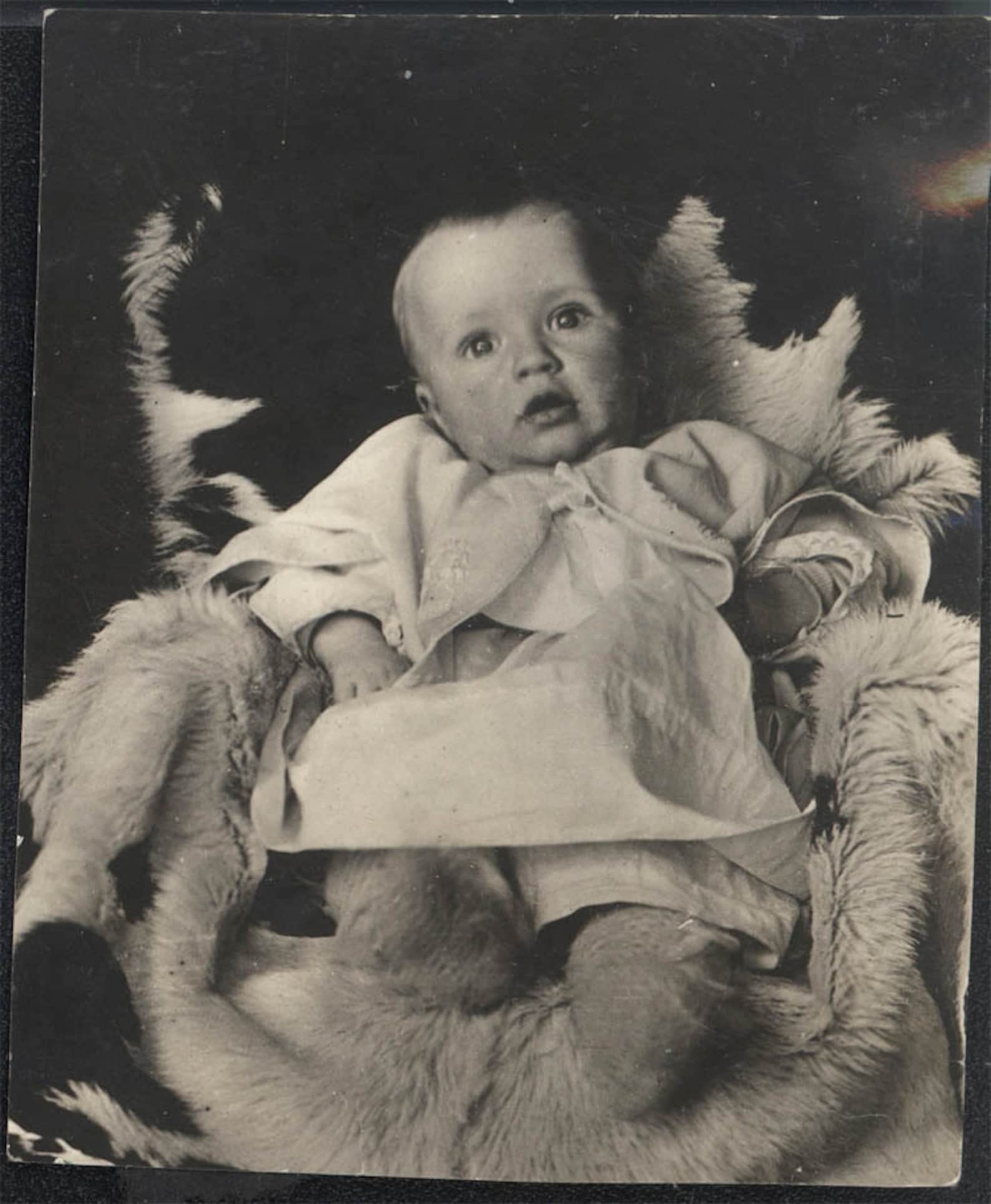 Vintage Photo Little Baby Girl on Fur Rug | Etsy