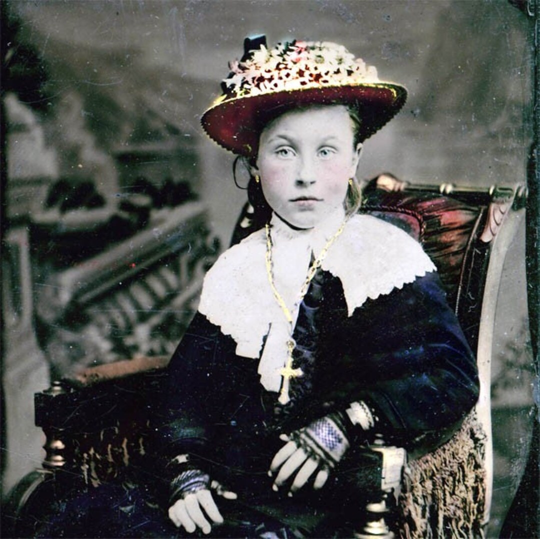 Eliza Girl Lace Gloves Flower Hat Tinted Tintype Fine Art Photo Print ...