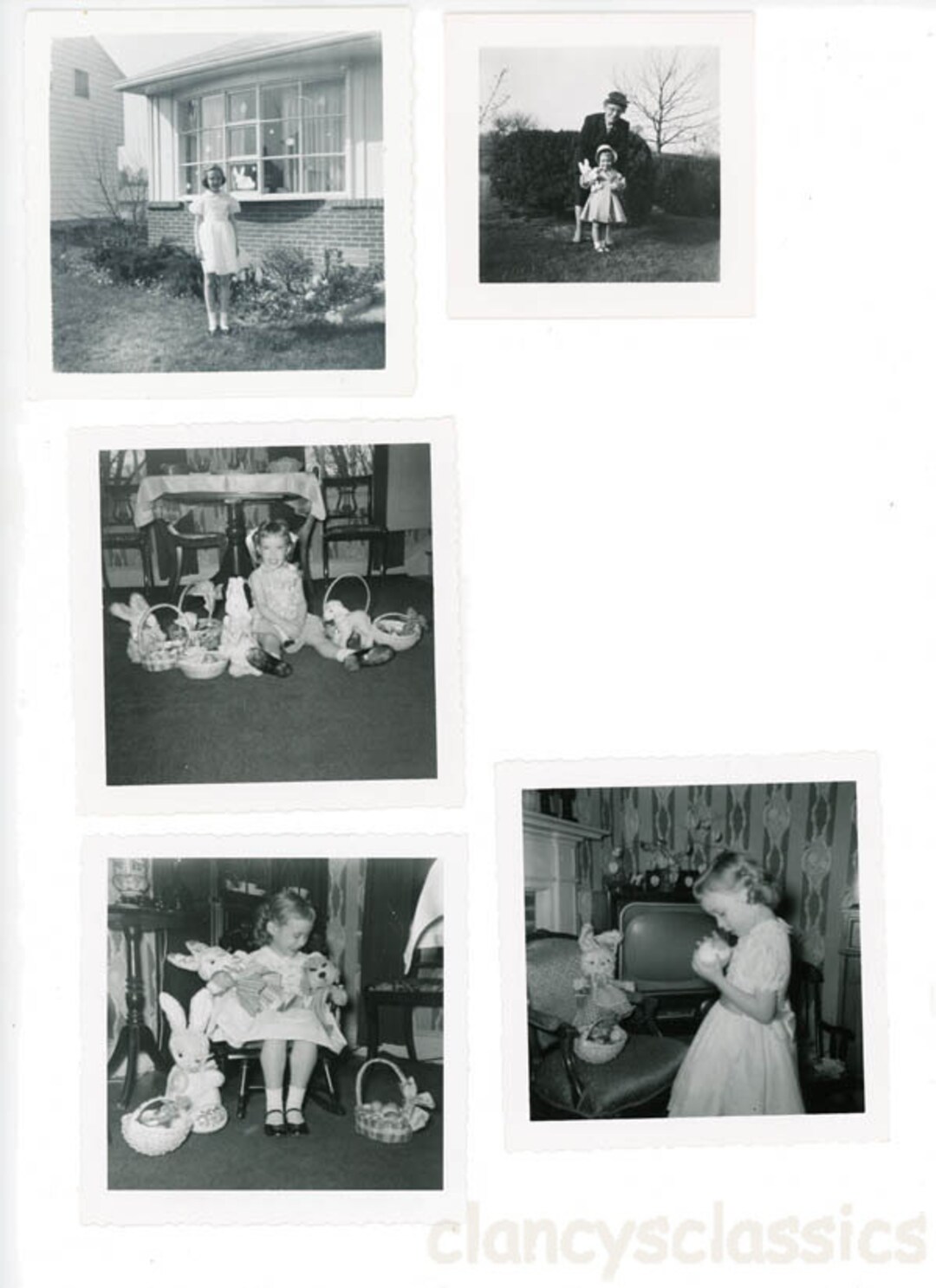 Vintage Photo 1957 Easter Little Girl Easter Basket Eggs 5 Photo Lot46 ...