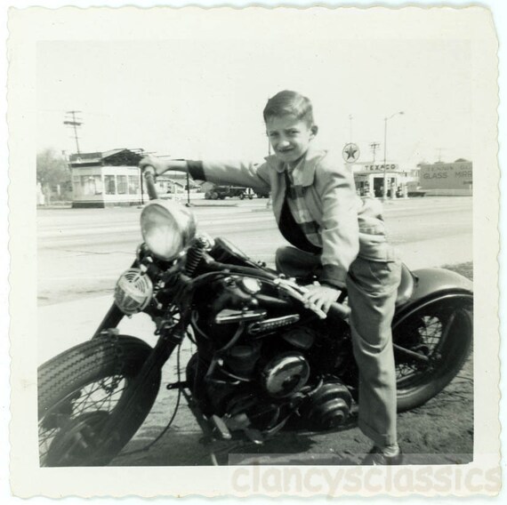 Photography Art & Collectibles Boy on motorcycle Vintage photo etna.com.pe