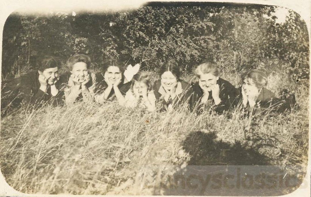 Vintage Photo 1918 Women Girls Line up in Grass Heads in Hands 8 Q - Etsy