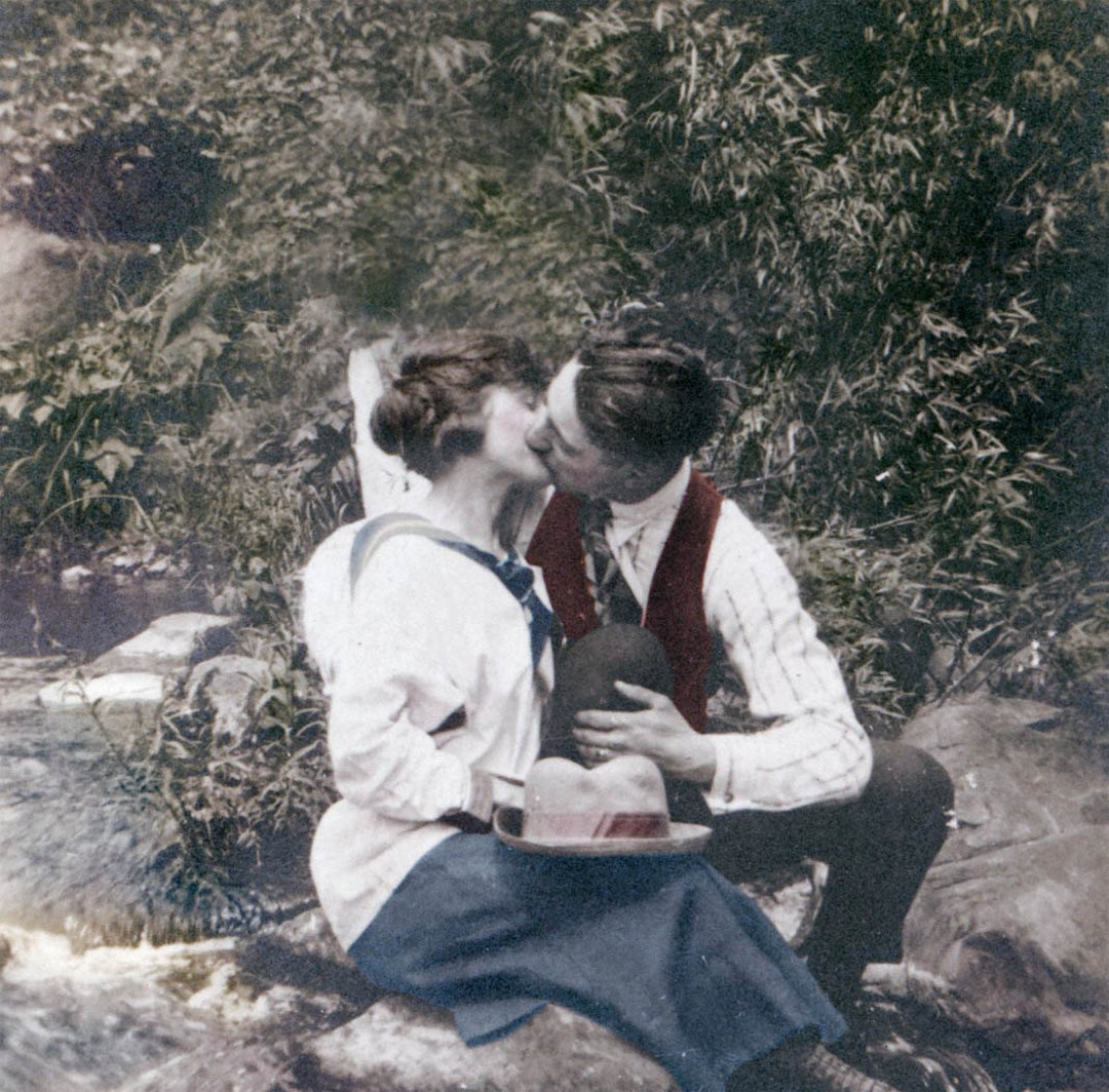 I Love You Lovers Kiss by River Greeting Card Tinted Vintage Photo - Etsy