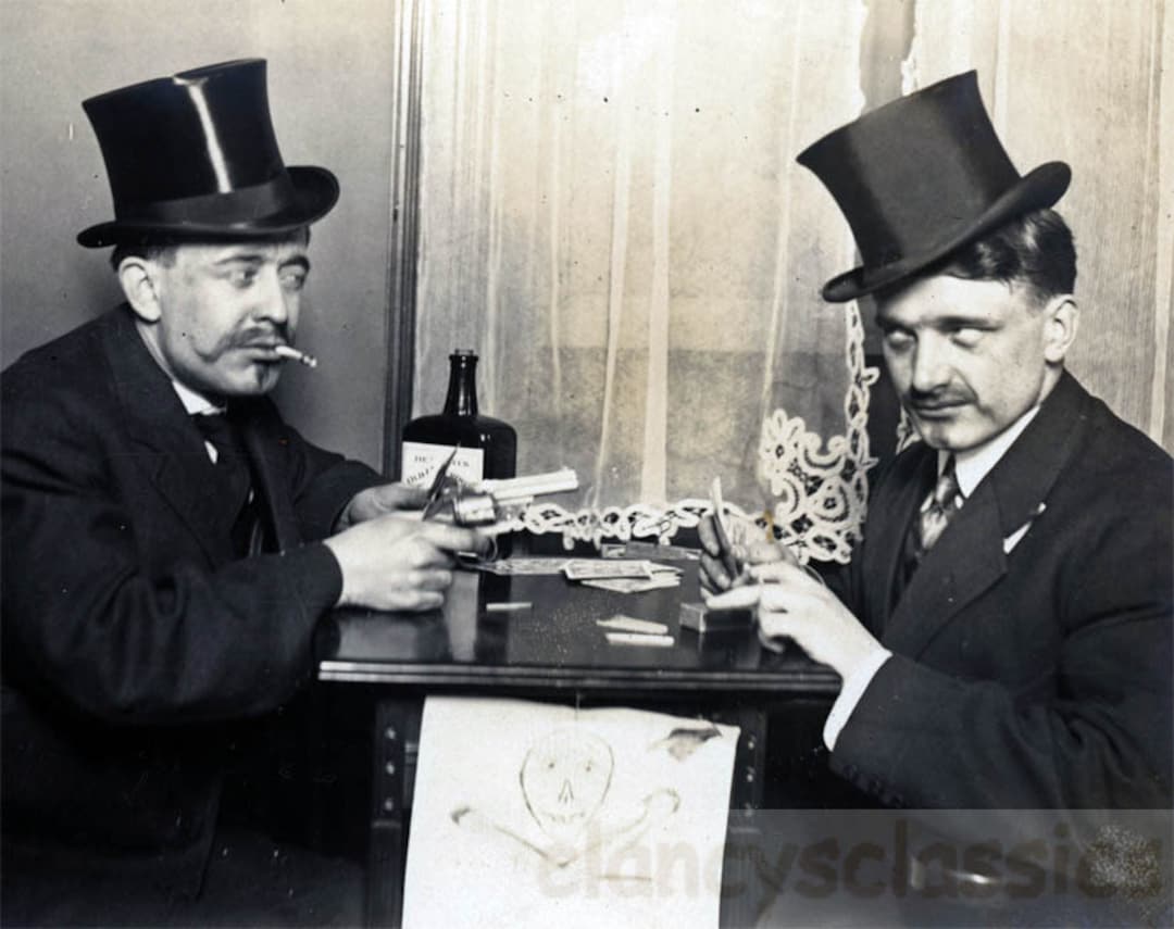 Vintage Photo 1911 Whiskey & Top Hat Men Play Cards Snideley Whiplash ...