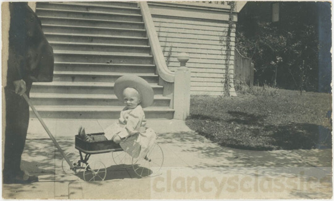 Vintage Photo 1912 Little Boy Getting a Ride in Wagon Wearing a Dress ...