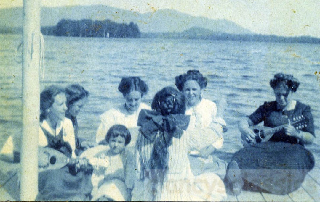 Vintage Photo 1907 Edwardian Women Long Braid Playing Mandolin Music on ...