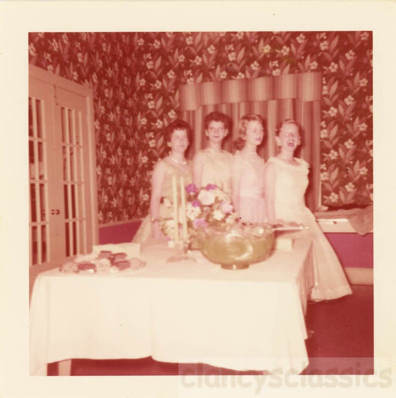 Vintage Photo 1958 Four Girls Full Fancy Prom Dresses Punch Bowl Table ...