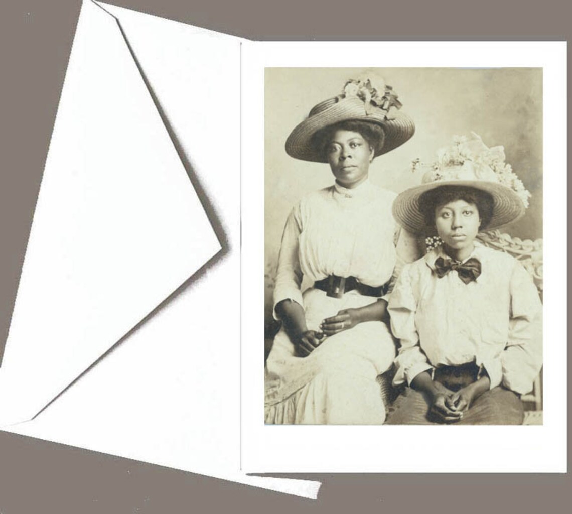 Vintage Photo Greeting Card African American Mother Daughter Big Flower ...
