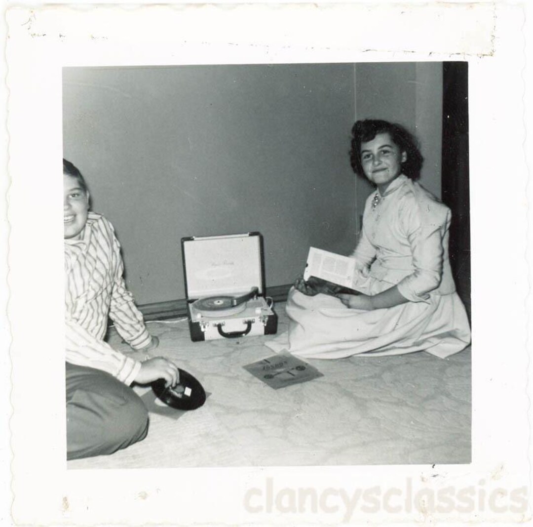Vintage Photo 1962 Girl and Boy Play 45 RPM Records on the Record ...