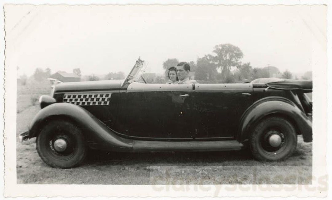 Vintage Photo Young Man Girlfriend Ride Top Down Convertible Hot Rod ...