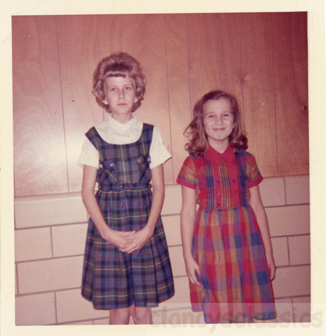 Vintage Photo 1964 Two Pre Teen Girls in Plaid Dresses 40 P - Etsy