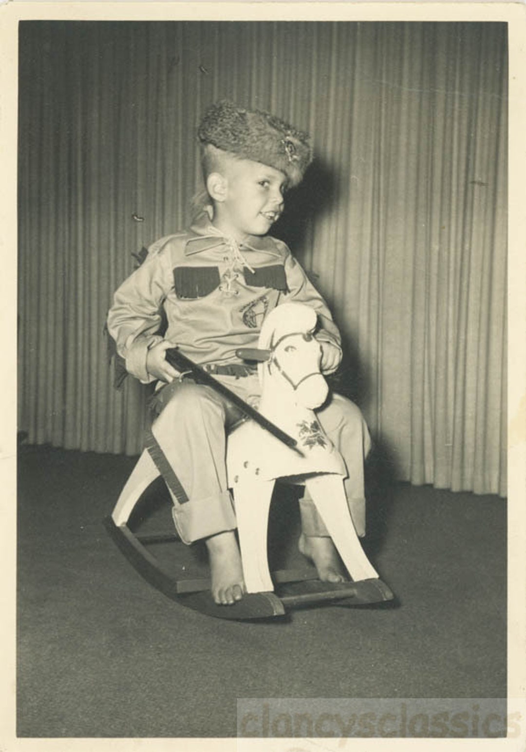 Vintage Photo 1958 Boy With Toy Gun Davey Crockett Costume Rides ...