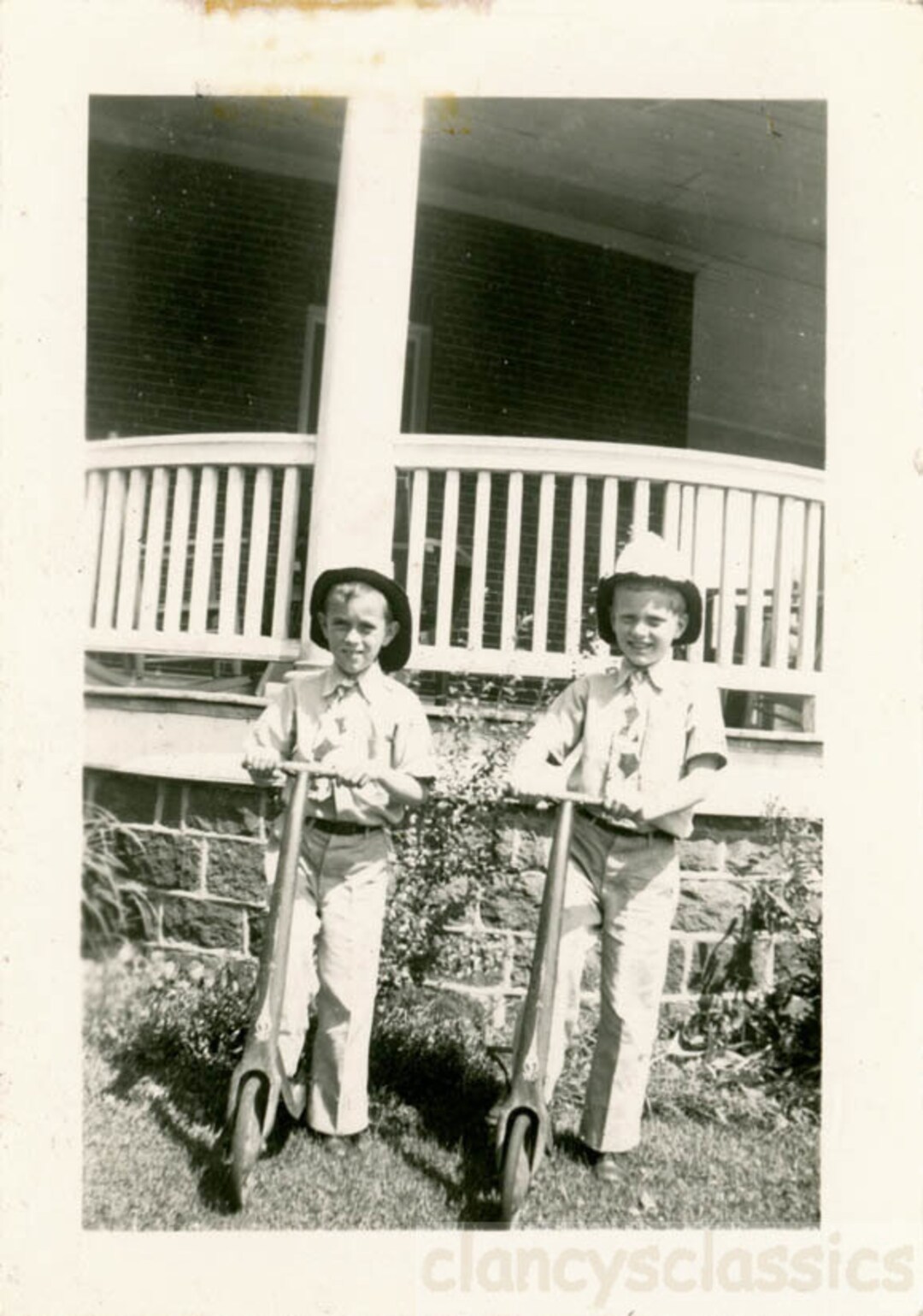 Vintage Photo 1937 Ronald and Donald Brothers Twins on Scooters Firemen ...