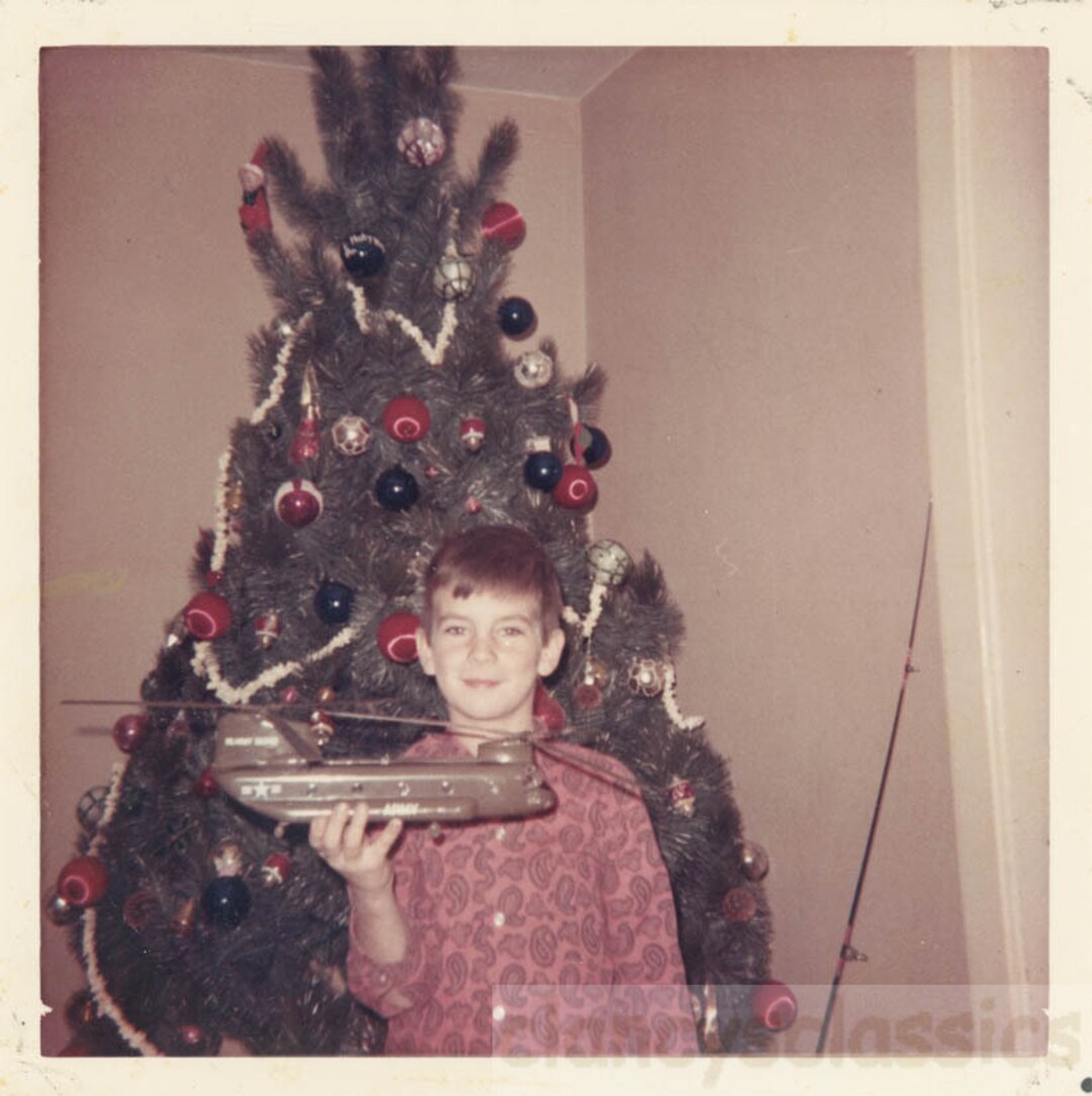 Vintage Photo 1968 Boy Neil Holds Army Chinook Helicopter Model Toy by ...