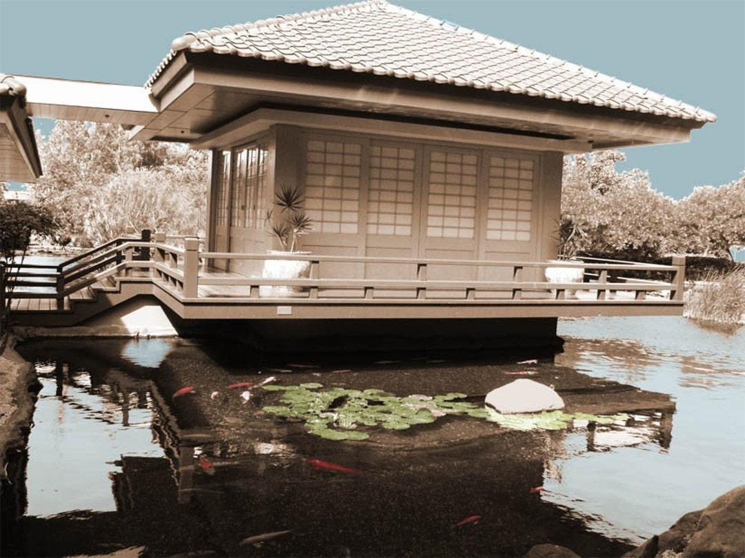 Japanese Tea House W Koi Fish Pond Photography Print - Etsy