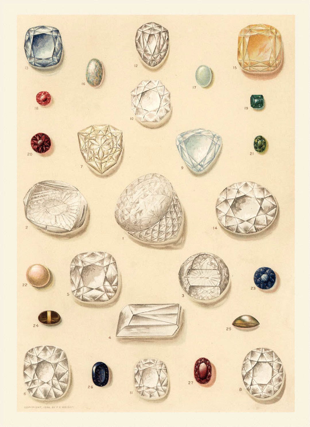 Vintage Gem and Jewel Photographic Printcrystal Diamond Ruby Sapphire ...