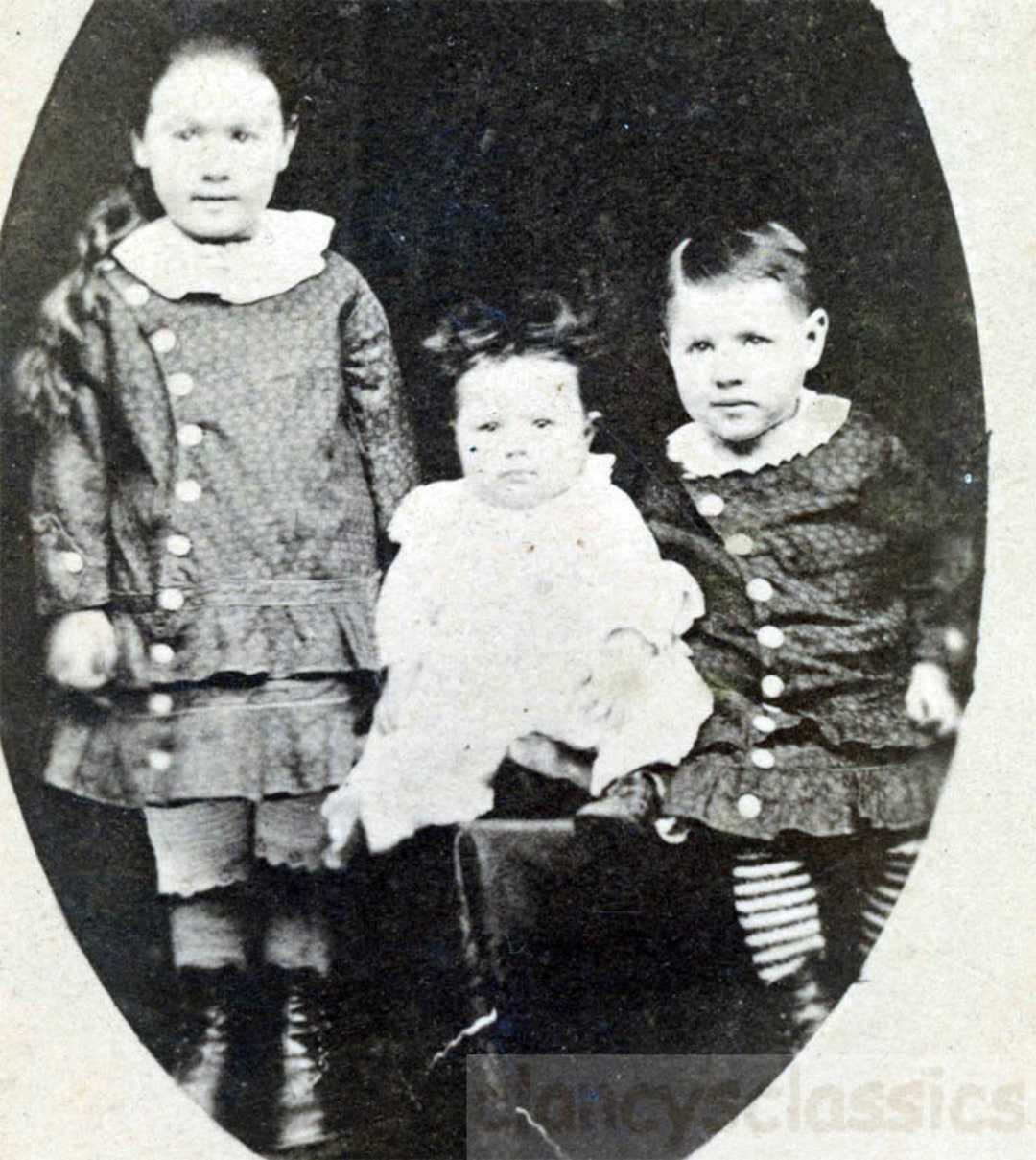 Vintage Photo 1870 Three Children CDV Stripe Socks on Boy 21 V - Etsy