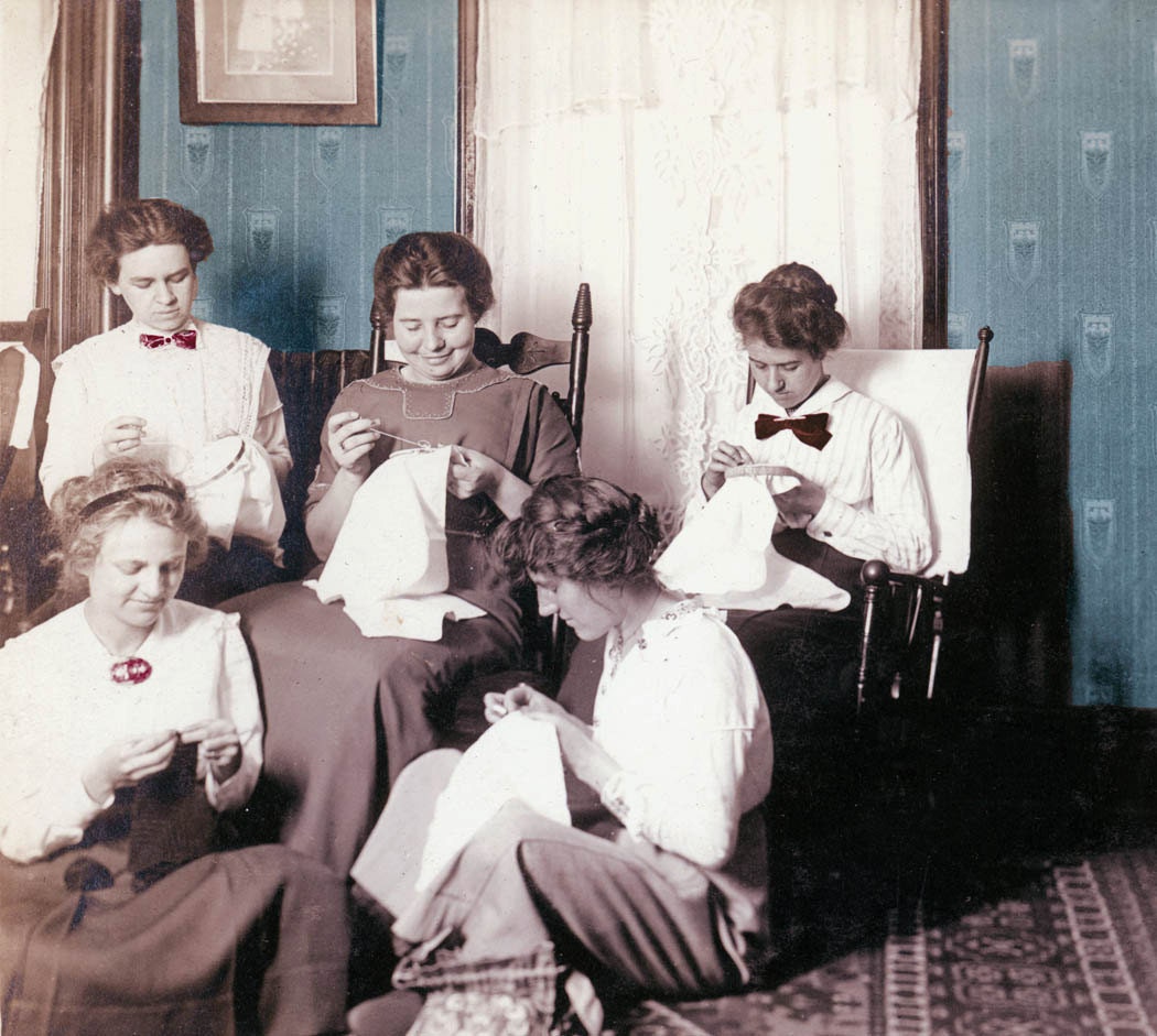 Sewing Circle Embroidery Women Sit Sewing Doing Needlework 1910 Color ...
