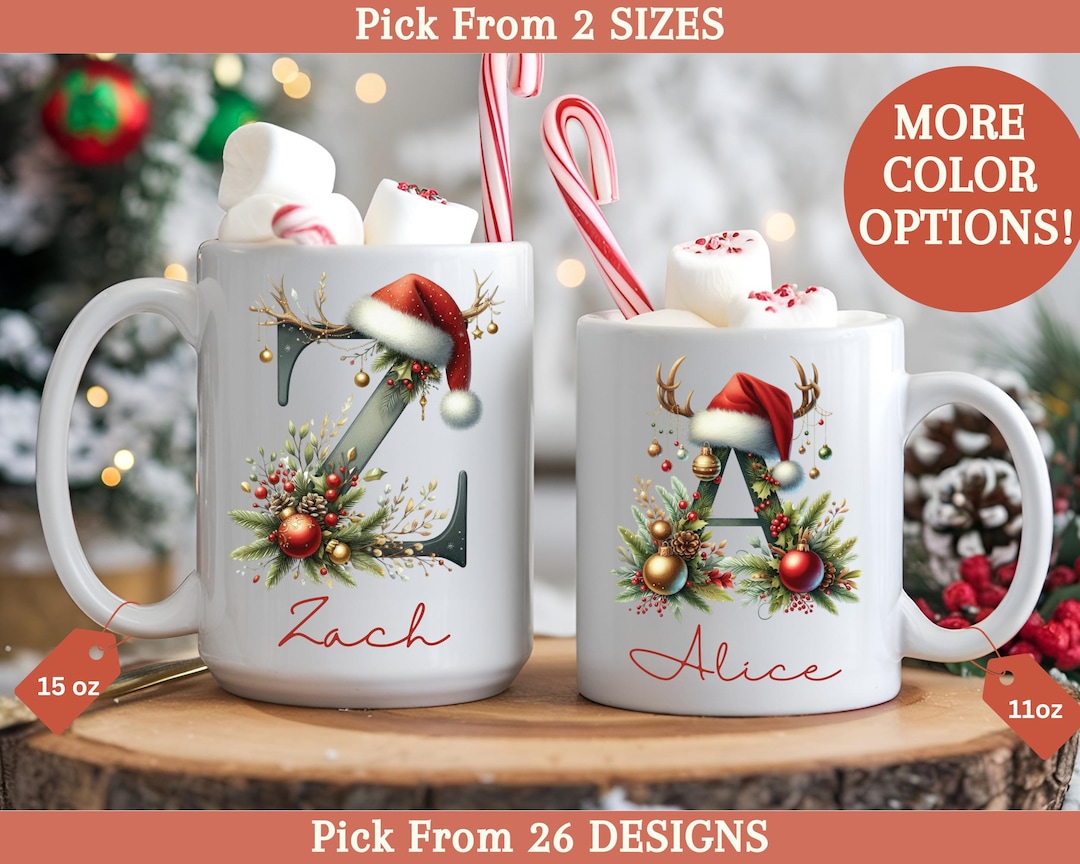 Christmas Mugs With Names, Hot Chocolate Secret Santa Gift, Christmas ...