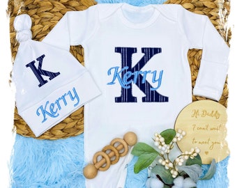 Personalized Navy, Blue, and Beige Newborn Outfit, Coming Home Outfit ...