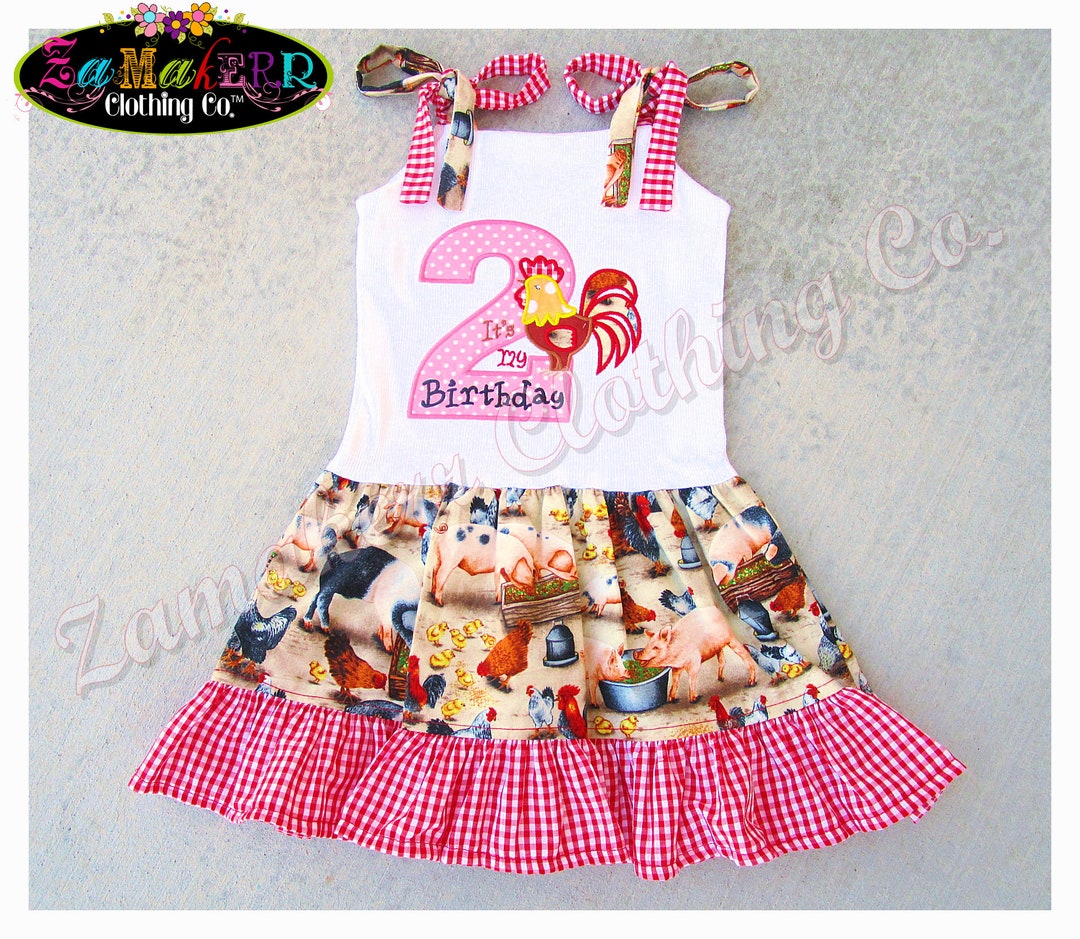 Girl Farm Rooster Dress / Girl Birthday Dress / Farm Theme Birthday ...