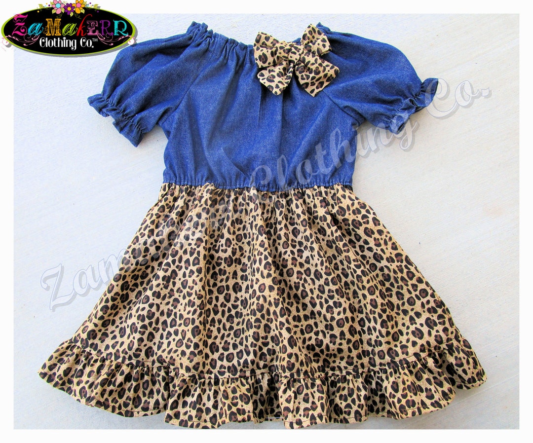 Girl Denim Cheetah Dress Birthday Party Zoo Baby Toddler Infant Newborn ...