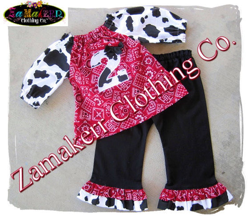 Girl Cow Outfit Set Girl Farm Birthday Party Cow N Bandana Top Ruffle ...