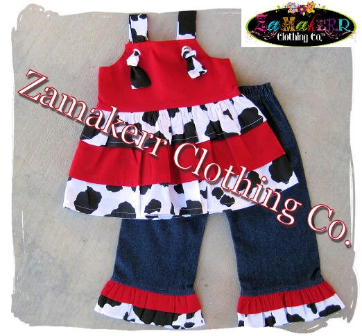 Girl Cow Outfit Custom Boutique Clothing Cow N Red Top Ruffle - Etsy