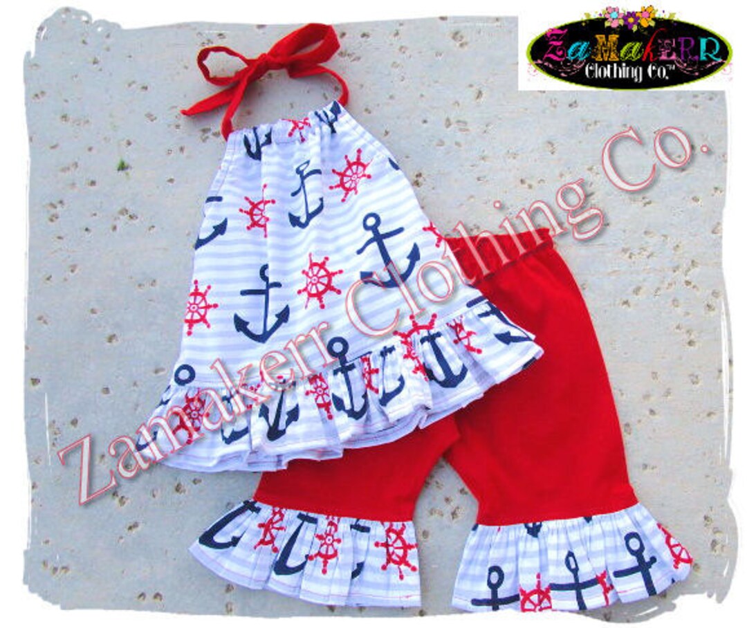 Girl Anchor Outfit / Girl Summer Halter Set / Girl Nautical - Etsy
