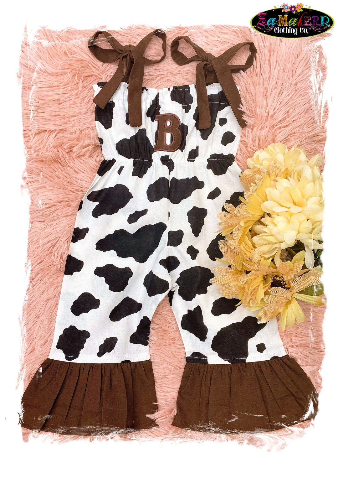 Brown Cowhide/ Girls Cow Pants / Cow Romper Baby Girl / Cow Print ...