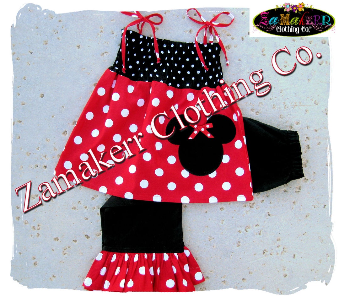 Black White Red Polka Dot Minnie Mouse Outfit Pant Set Pageant - Etsy