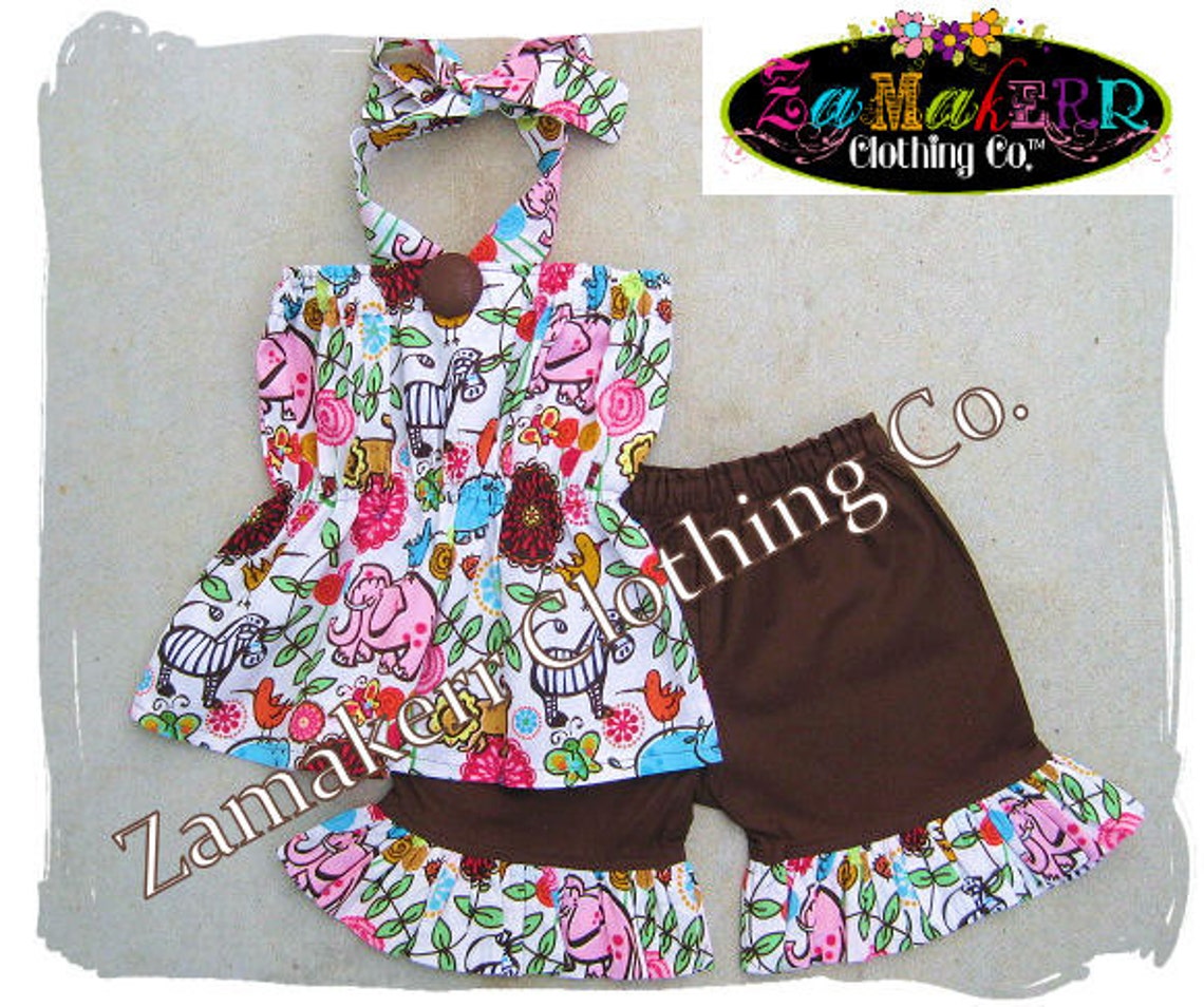 Custom Boutique Clothing Animal Safari Zoo Girl Outfit Set Girl Halter ...