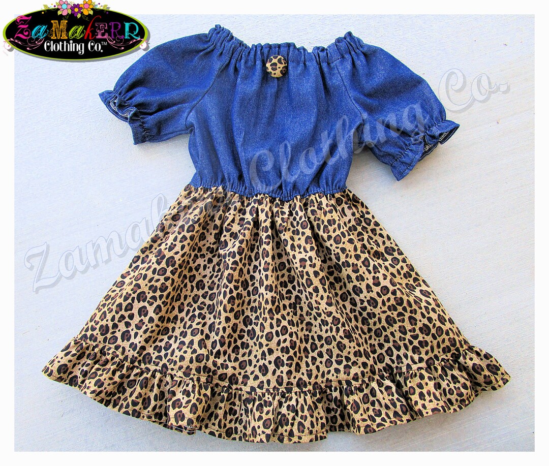 Birthday Girl Denim Cheetah Dress Animal Print Party Zoo Baby Toddler ...