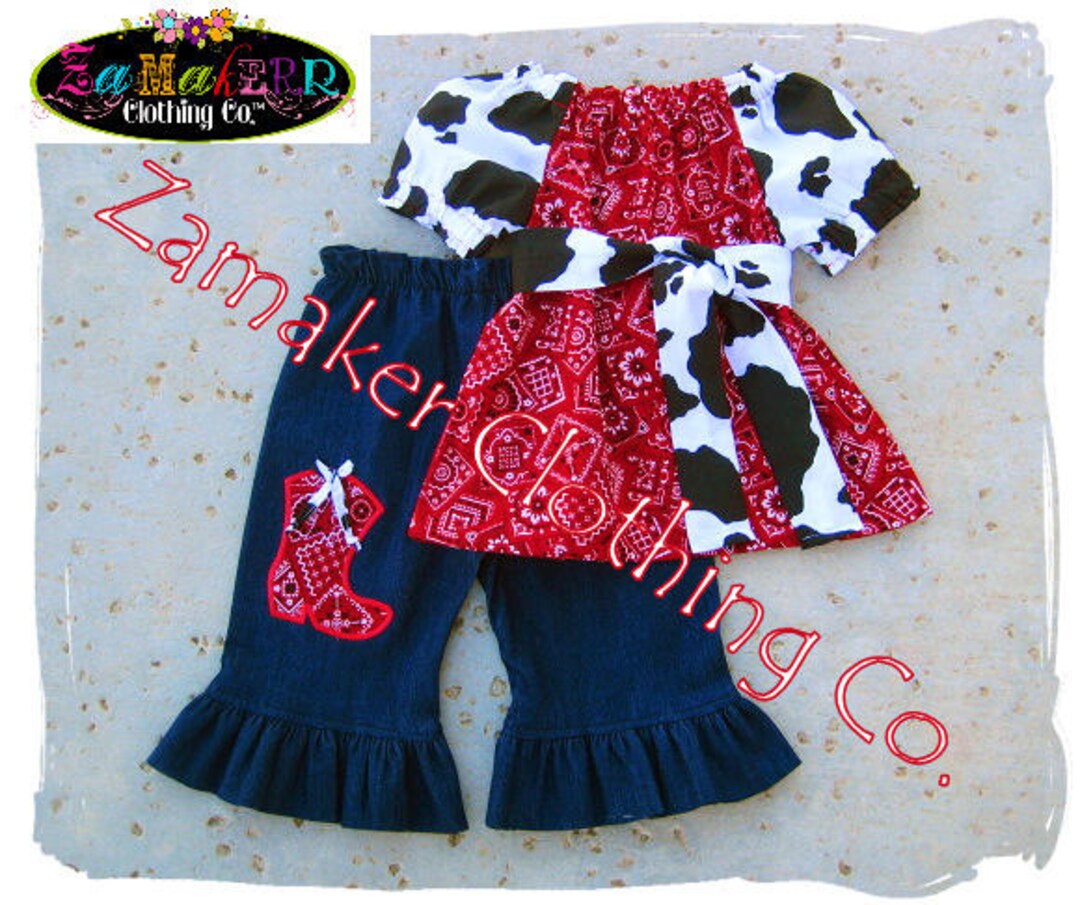 Girl Cow Denim Outfit Set - Girl Farm Birthday Party - Cow N Bandana ...