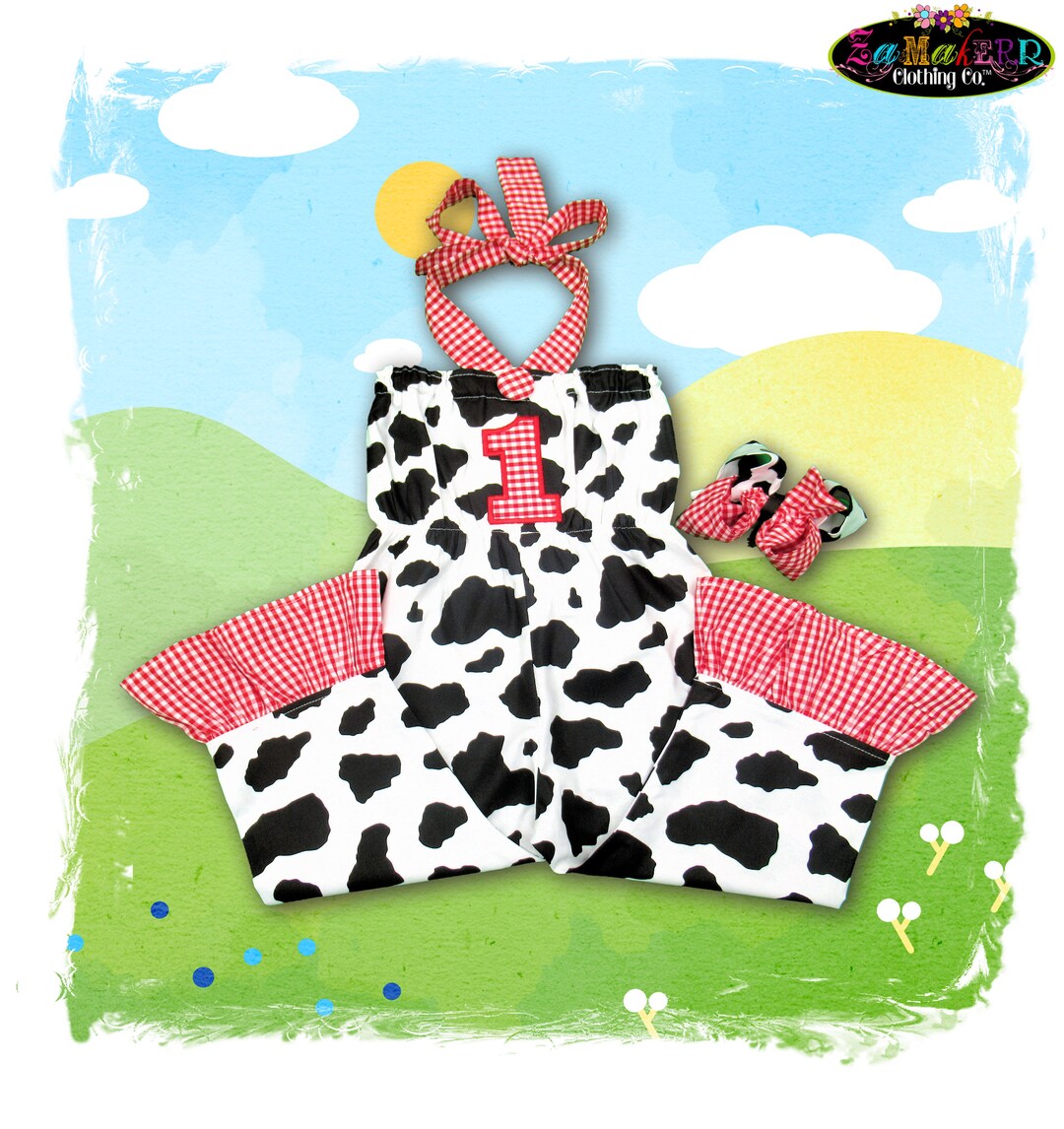 Girl Barnyard Outfit / Girl Cow Romper / Cow Birthday Outfit / Farm ...
