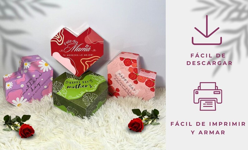 Printable Templates, Happy Mom's Day Heart Box, Gift, Personalized Gift ...