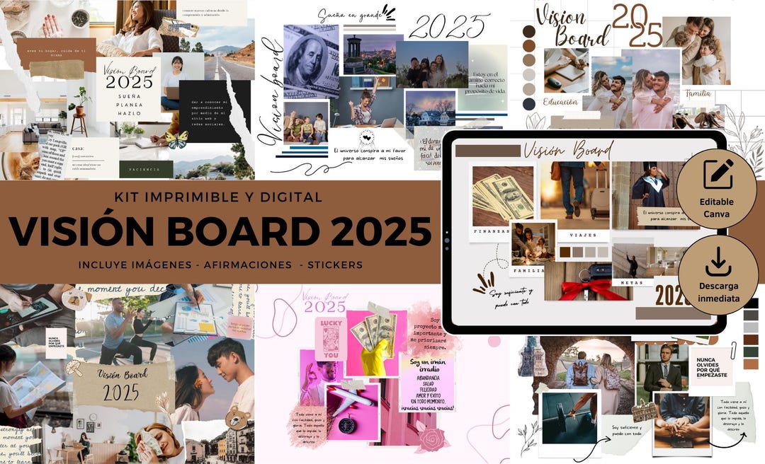 Printable and Digital Templates Vision Board 2025, Mood Board ...