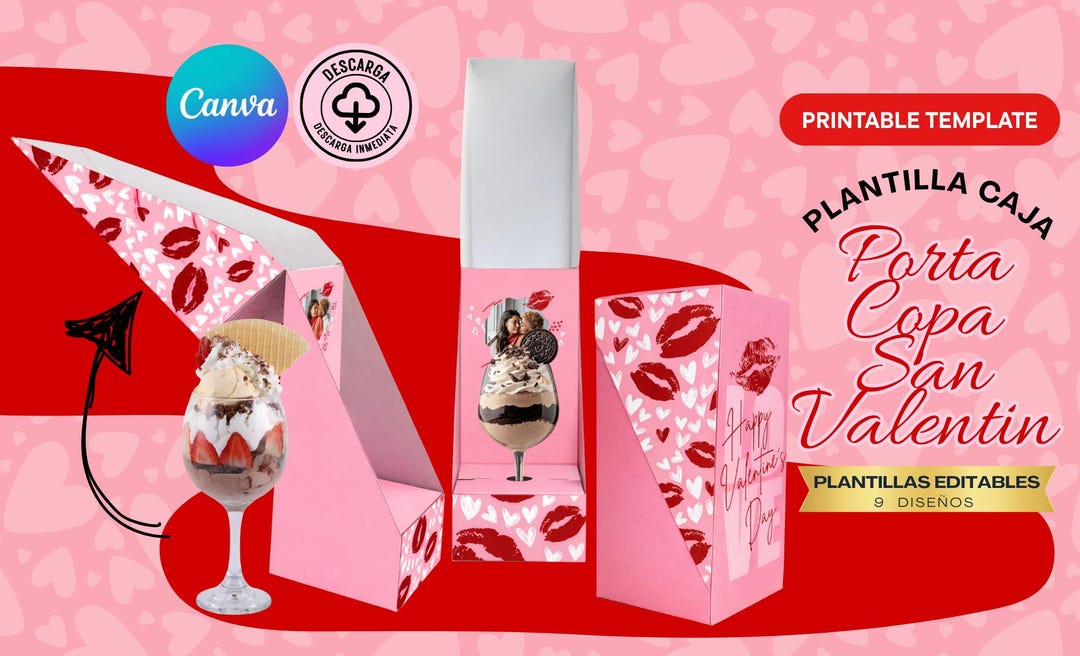 Valentine’s Day Cup Box, Editable Template, Cup Holder Box, DIY Gifts ...