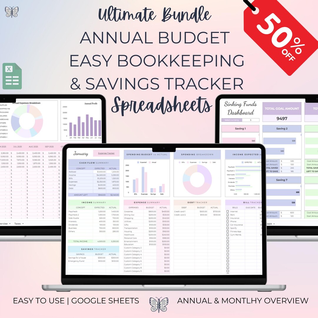 Google Sheets Template | Ultimate Financial Bundle | Annual Monthly Budget, Bookkeeping ...