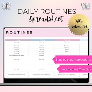 Daily Routines Planner Spreadsheet | Google Sheets Daily Schedule ...