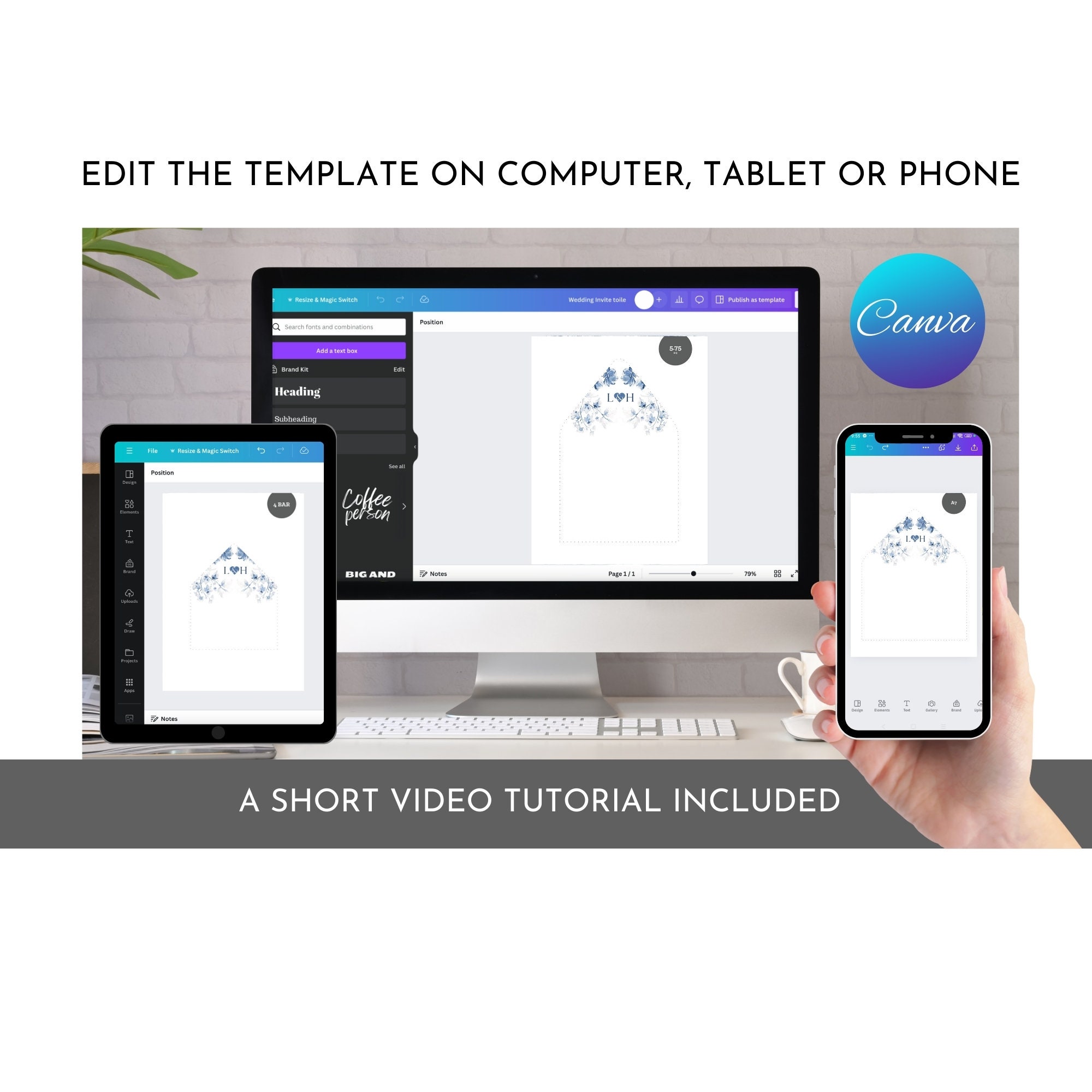 Monogram Printable Envelope Liner Template for Wedding Invitations, A7 ...