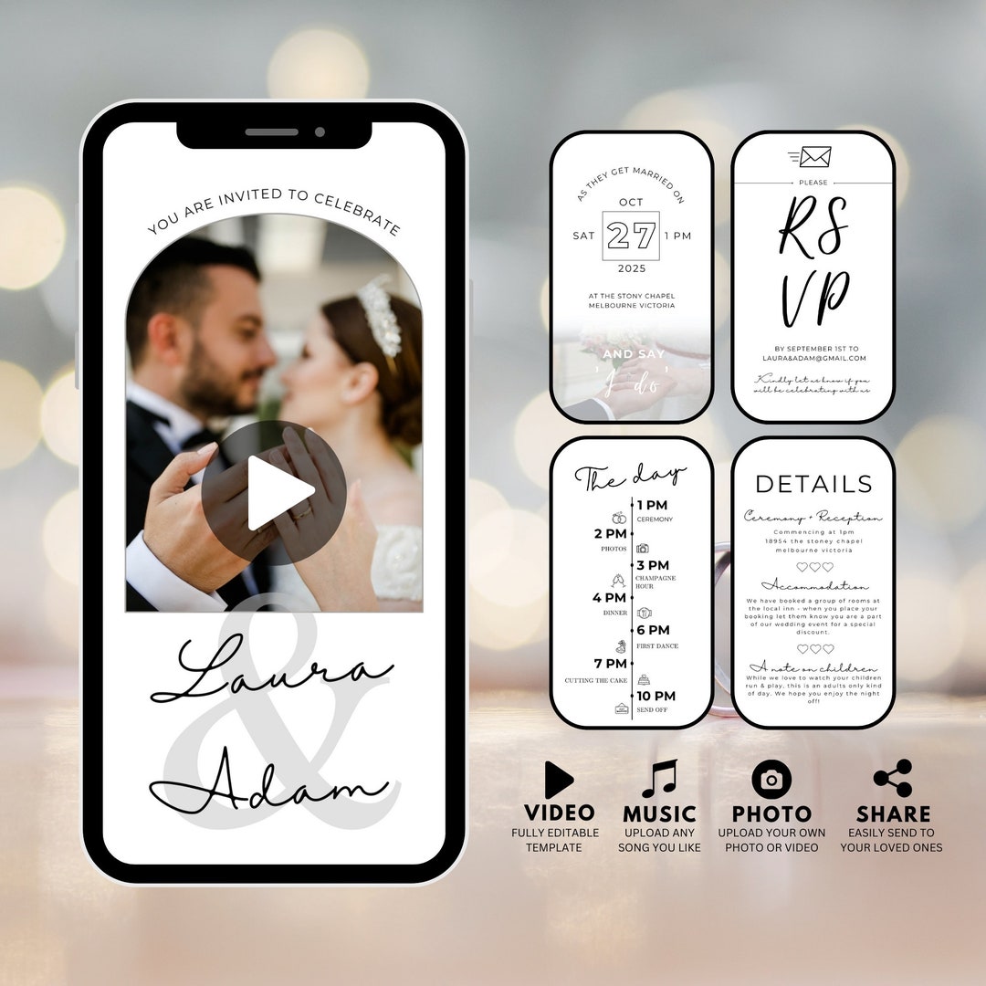 Modern Wedding Video Invitation Template, Animated Invitation With RSVP ...